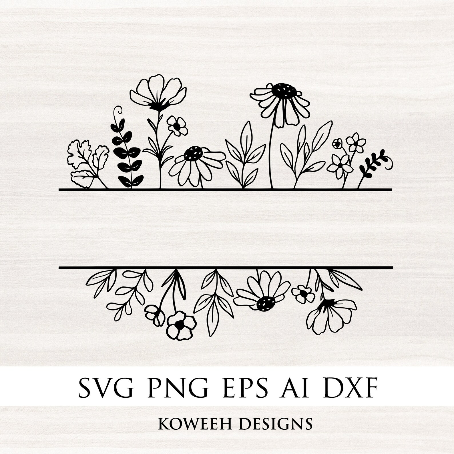 Split Floral Frame Svg Wildflower Border Svg Floral Monogram - Etsy