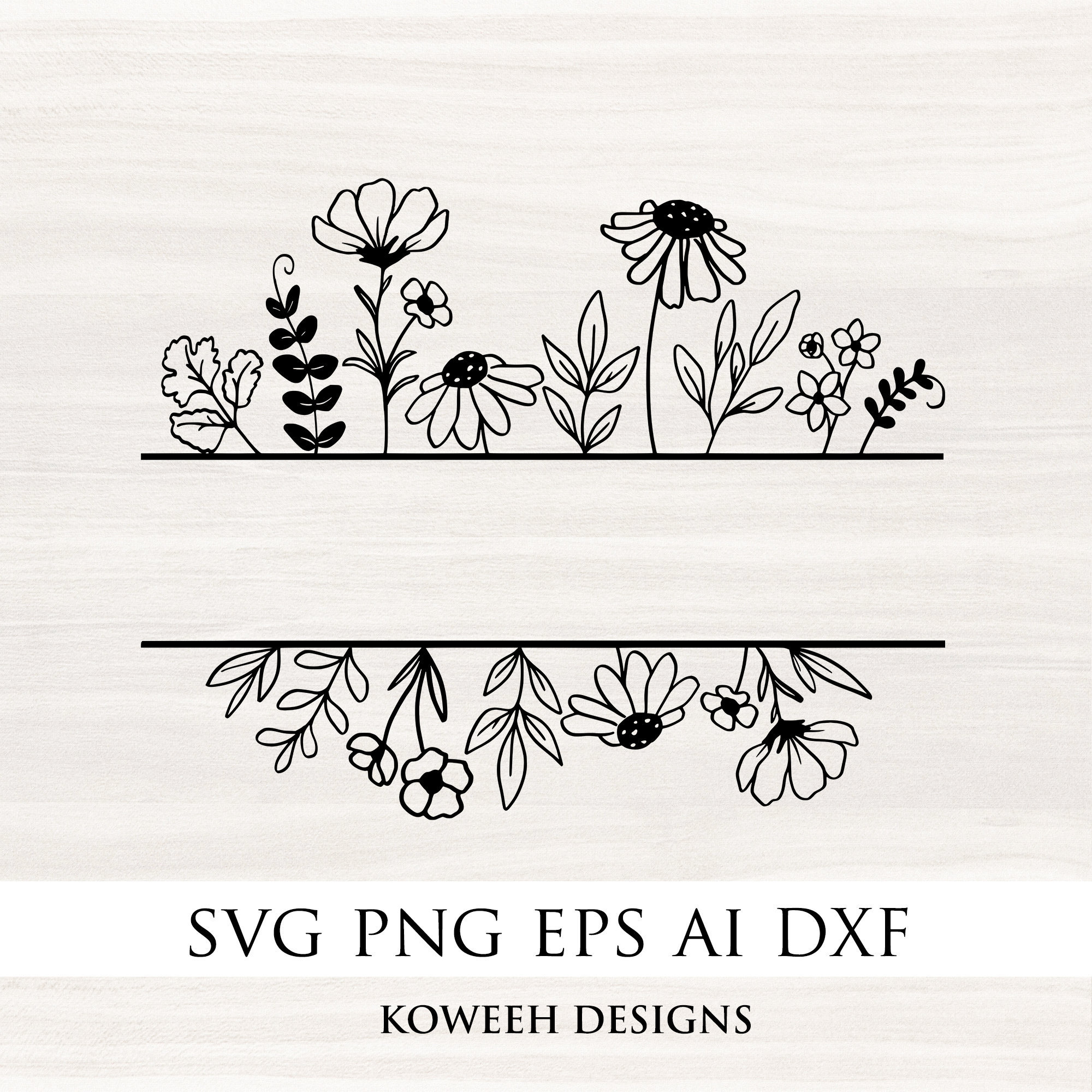 Split Floral Frame Svg, Wildflower Border Svg, Floral Monogram Border ...