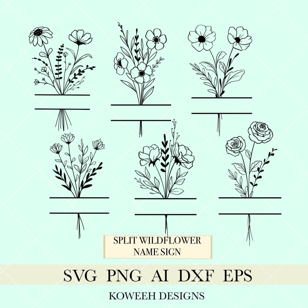 Split Floral Frame Svg, Wildflowers Svg, Split Monogram Svg, Floral ...