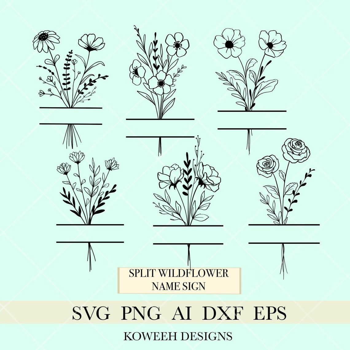 Split Floral Frame Svg Wildflowers Svg Split Monogram Svg - Etsy