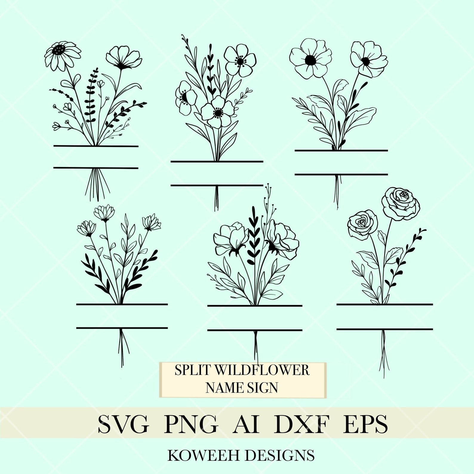 Split Floral Frame Svg Wildflowers Svg Split Monogram Svg - Etsy