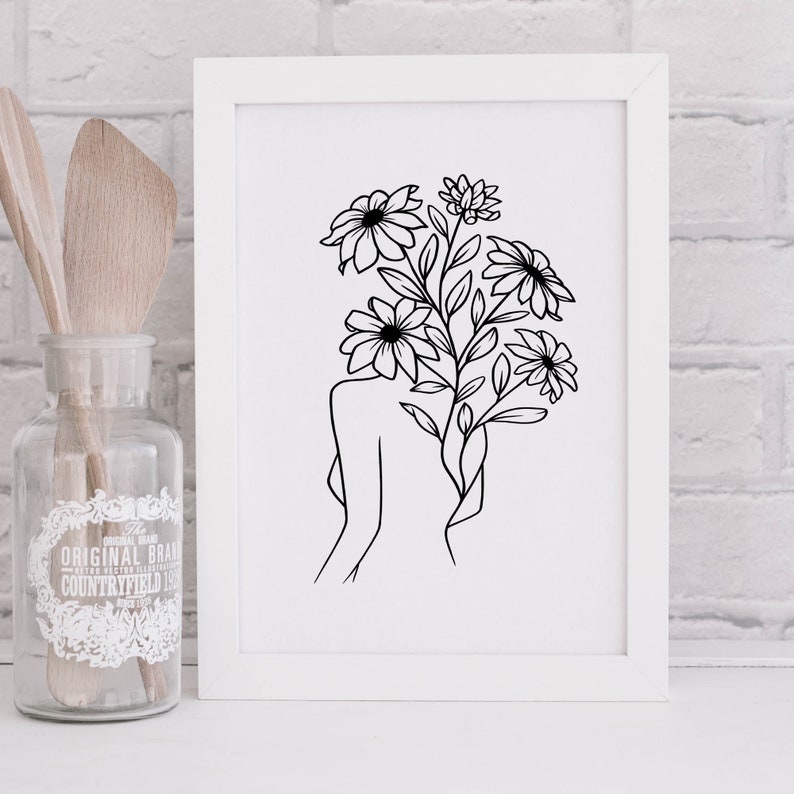 Floral Woman Svg Flower Svg Women Line Drawing Floral Svg - Etsy