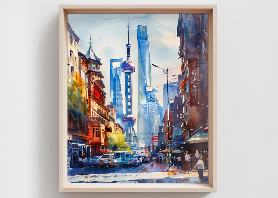 Shanghai Wall Art, China Travel Poster, Watercolor Painting, Modern Art ...