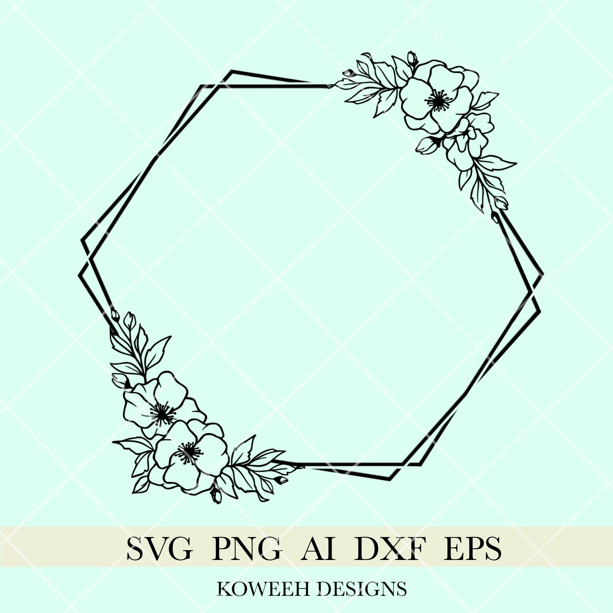 Floral Hexagon Frame Svg Floral Frame Svg Flower Border Svg - Etsy Canada