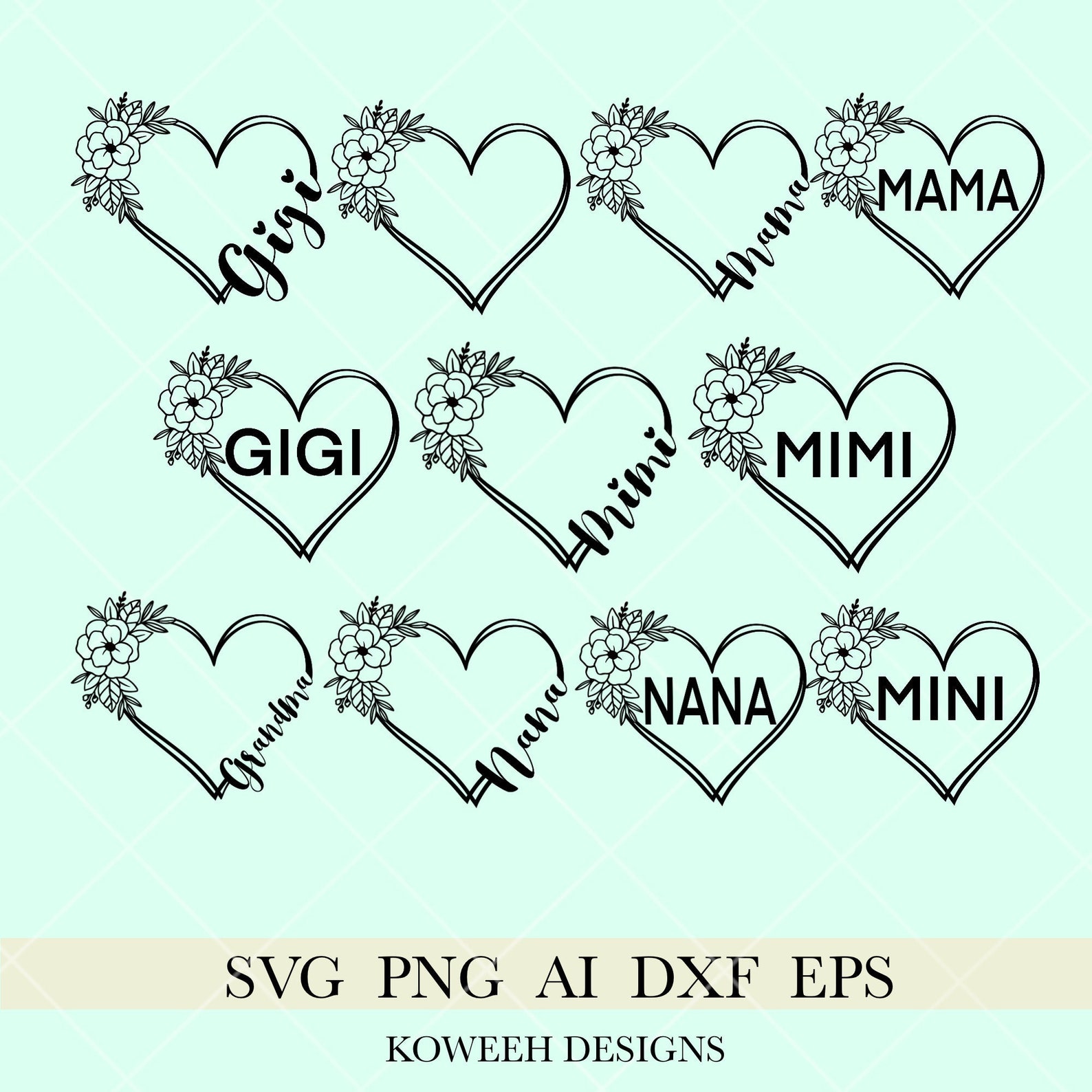Mimi Heart Frame Svg Heart Frame Bundle Svg Mama Mini - Etsy