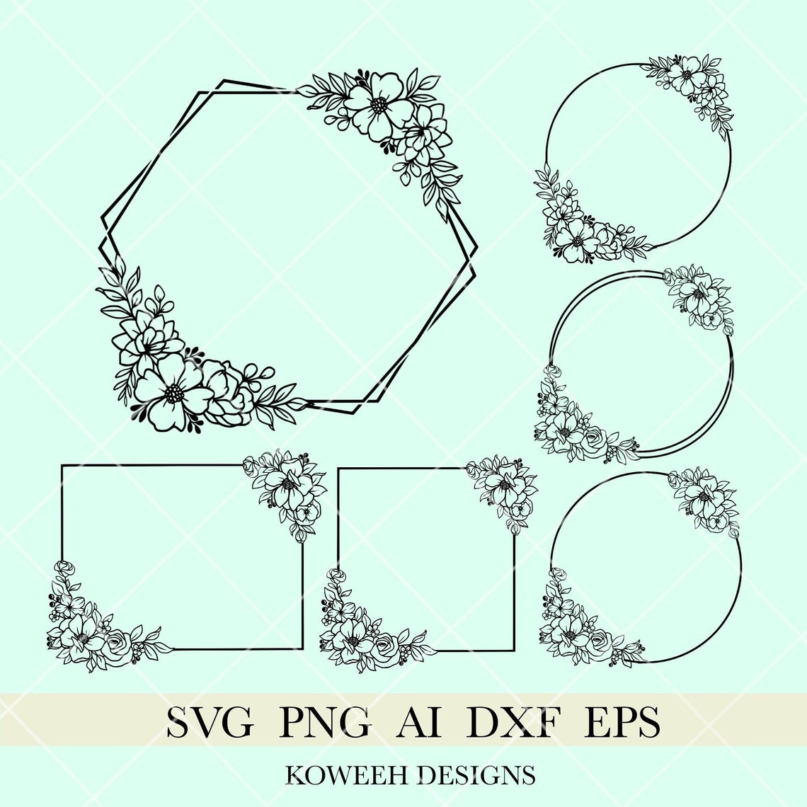 Floral Frame Svg Bundle Hexagon Frame Svg Flower Monogram - Etsy