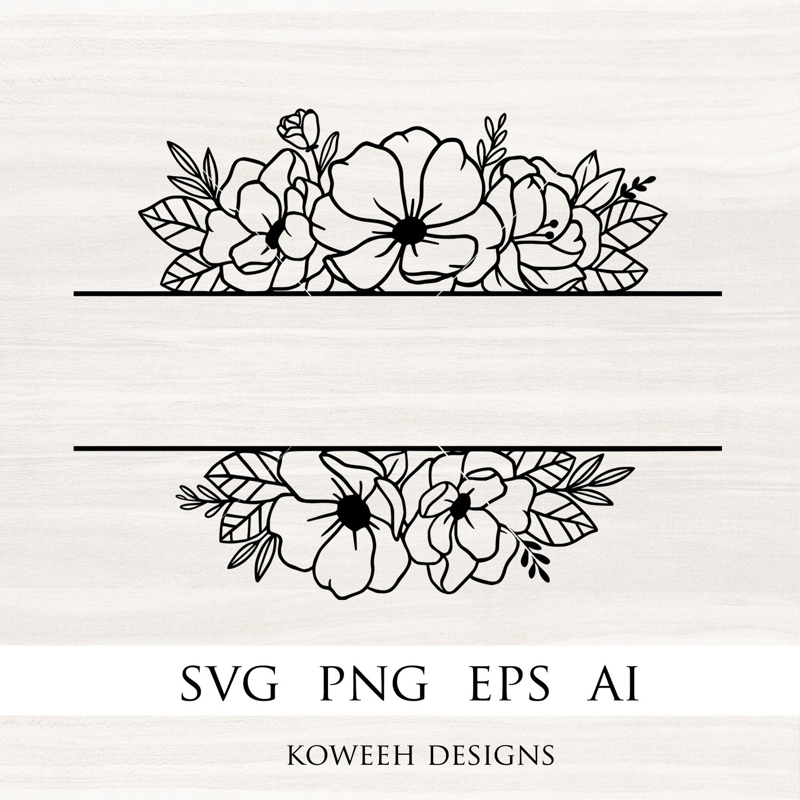 Split floral frame svg floral monogram border floral border | Etsy