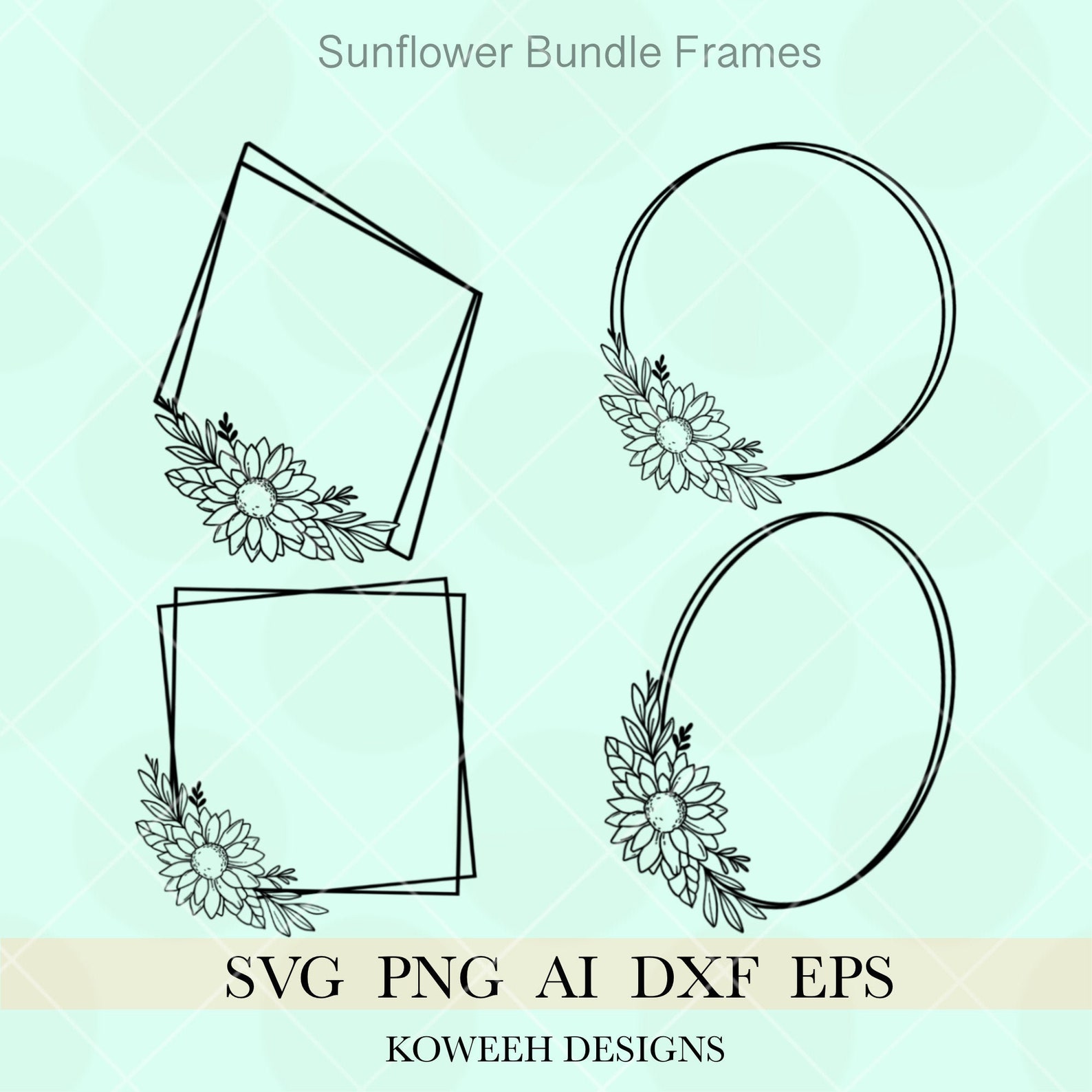 Sunflower Frame Svg Floral Frame Svg Diamond Frame Svg - Etsy