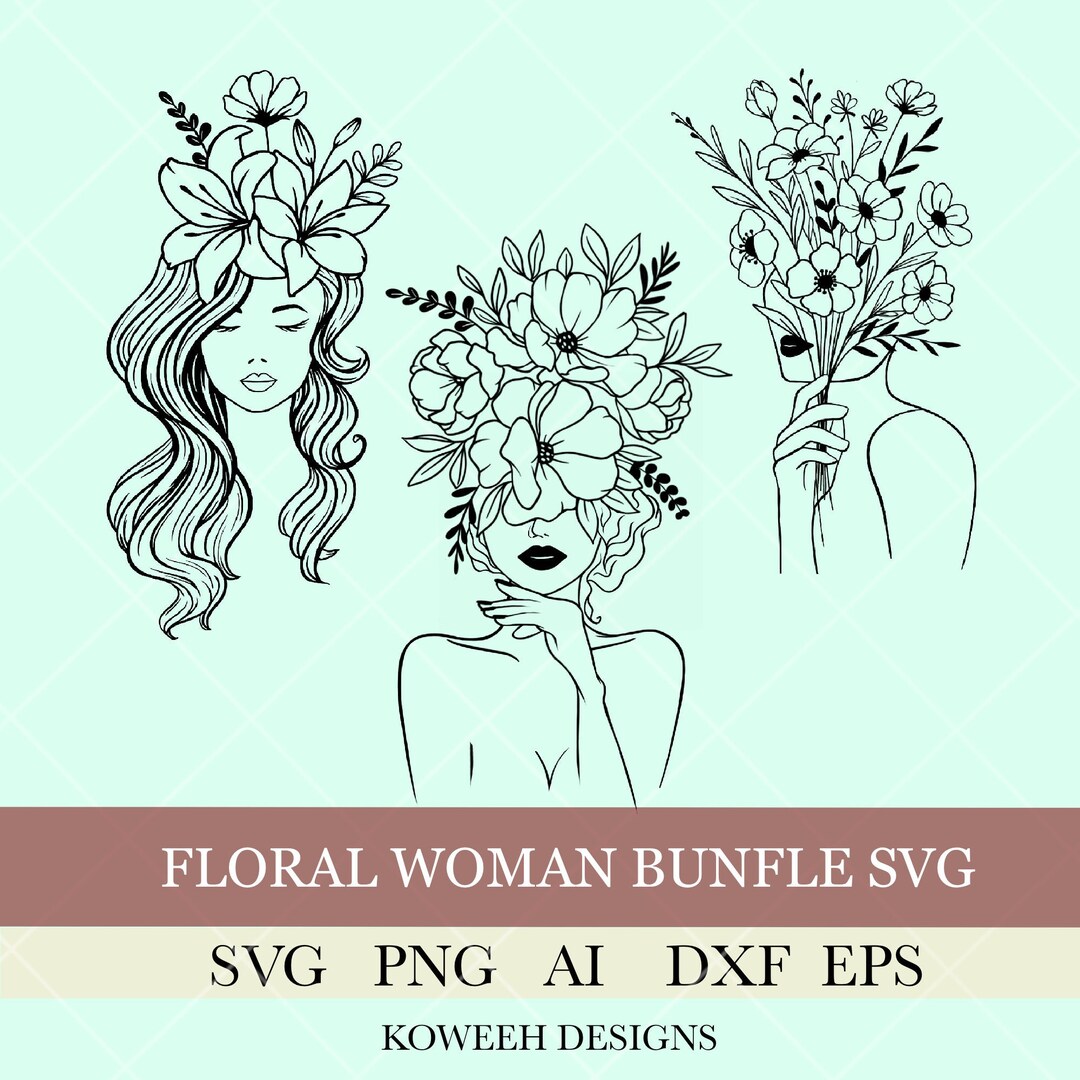 Floral Woman Svg, Floral Body Svg, Floral Woman Logo, Women Line Art ...