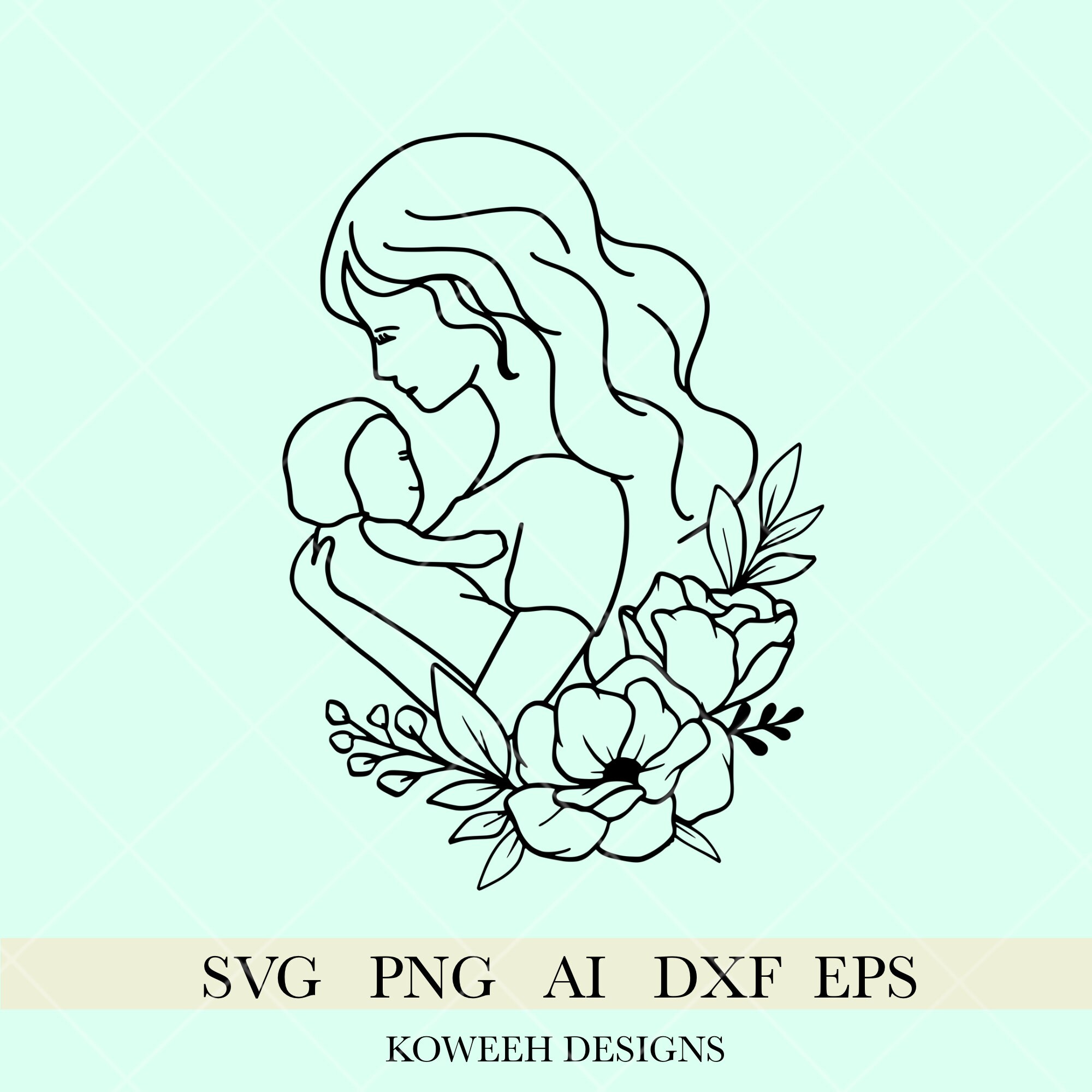 Mother and Child Svg Motherhood Svg Woman With Child Svg - Etsy