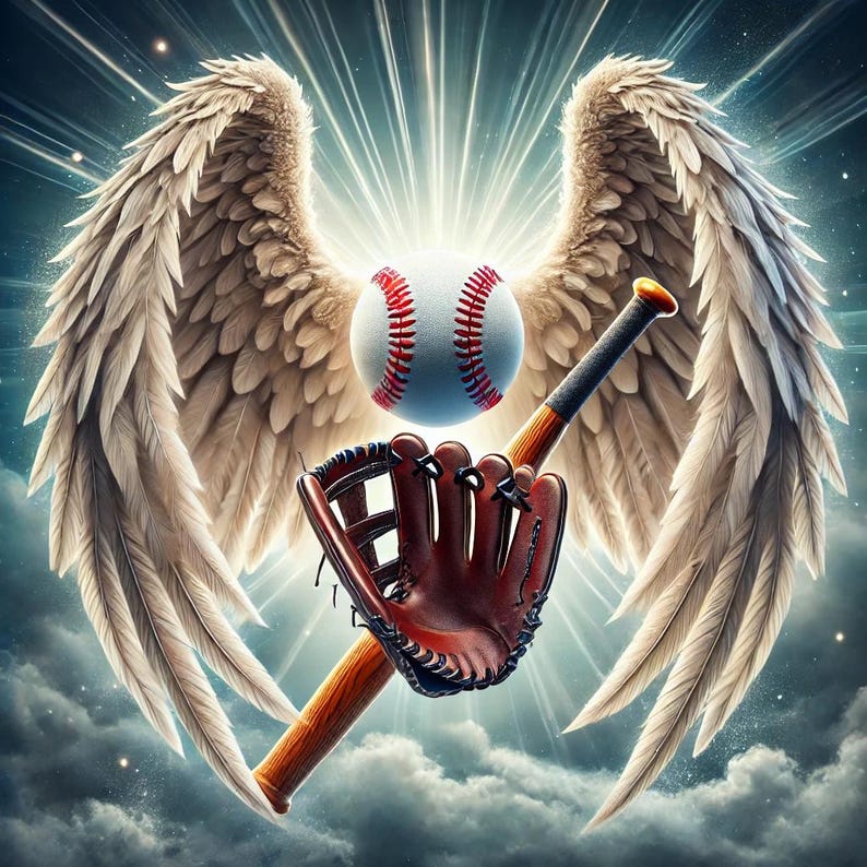 Angel Wings Baseball, Bat and Glove - Etsy