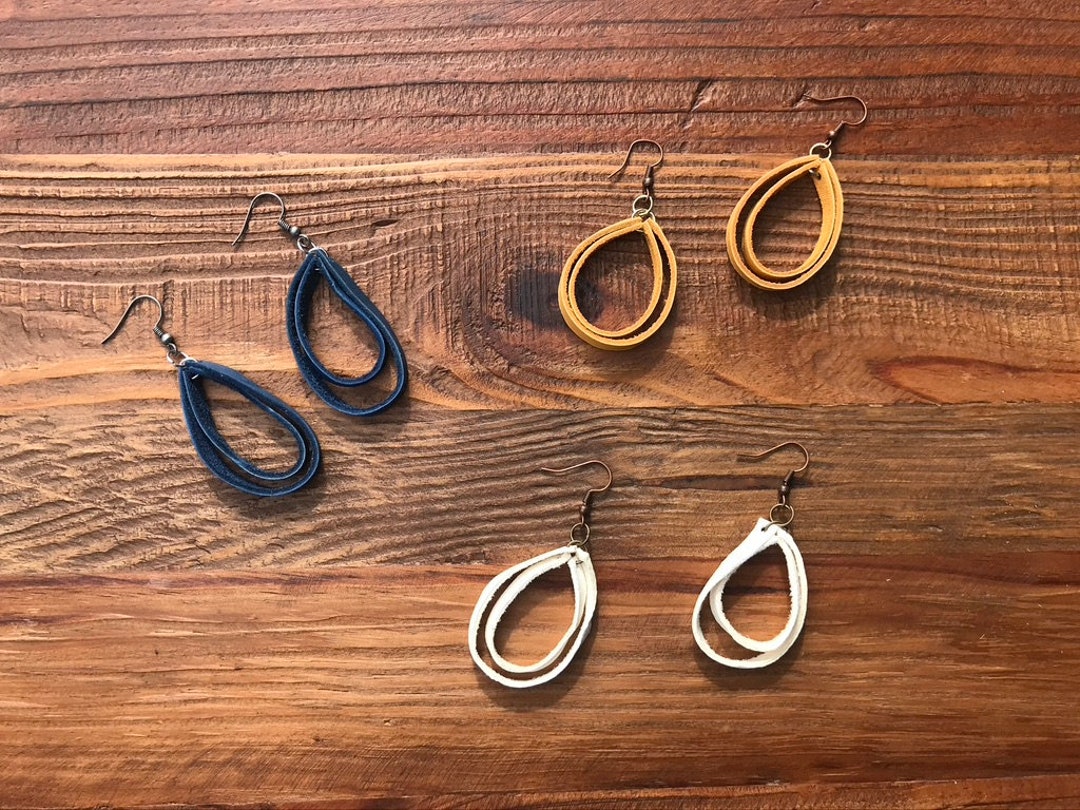 Leather Tear Drop Earrings || Boho Style || Western Style - Etsy