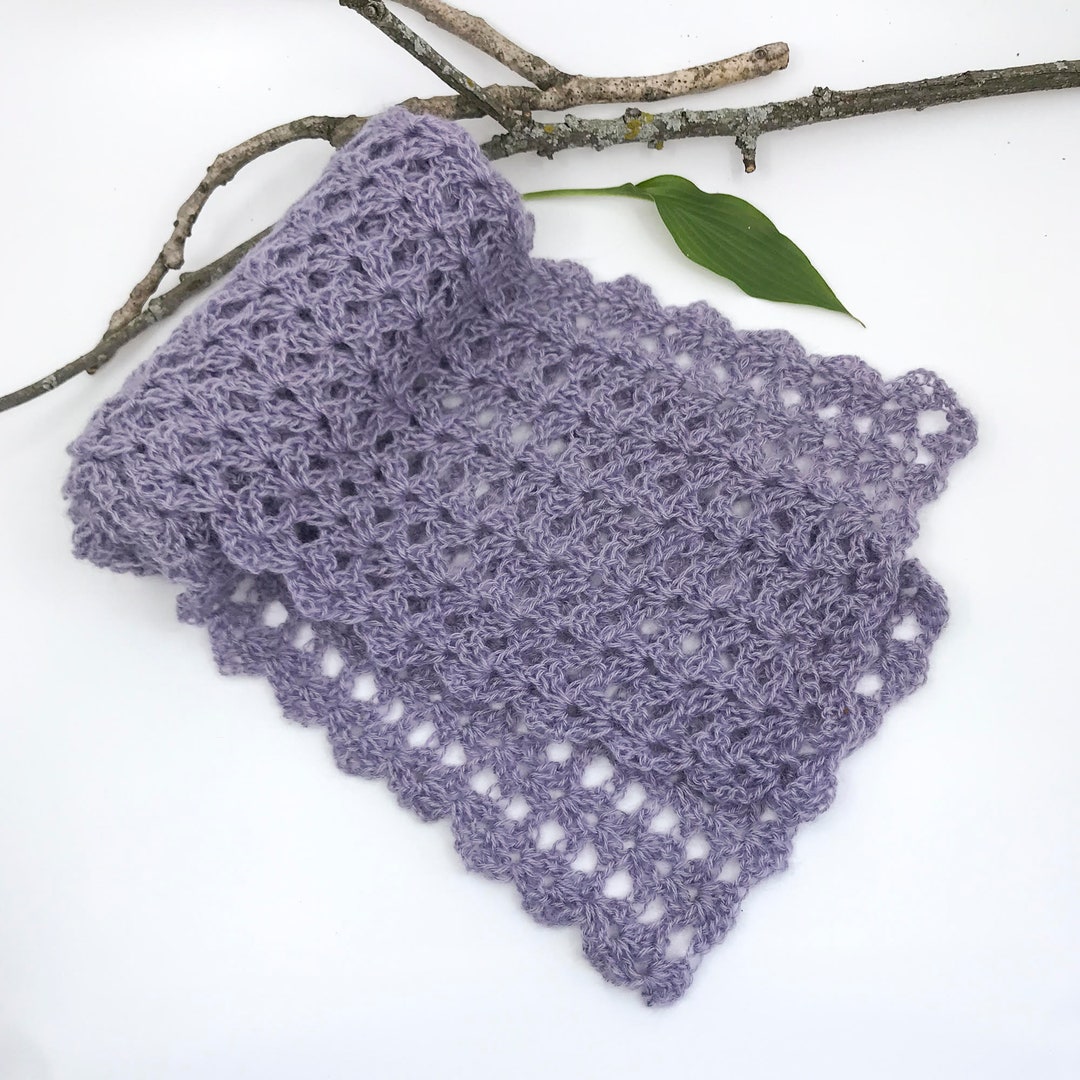 Crocheted Scarf, Intricate Stitch Pattern, Soft and Fuzzy Lavender Yarn ...