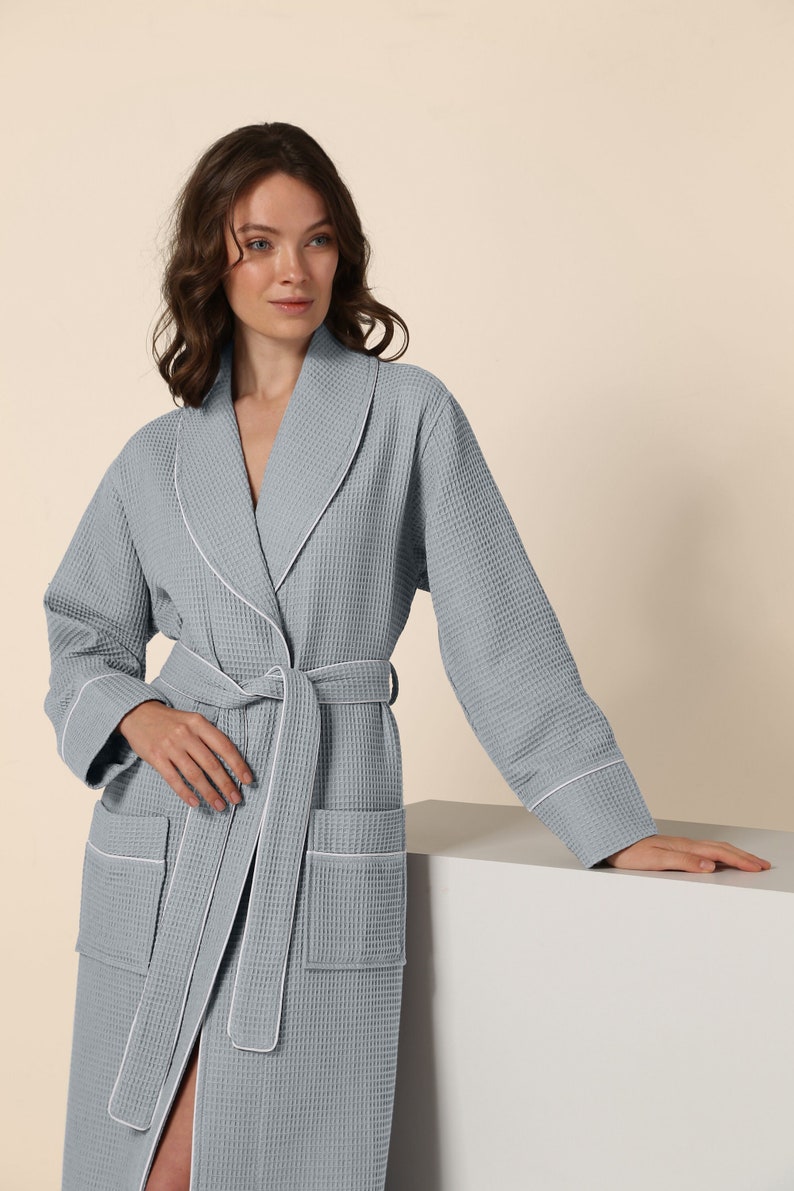 Womens Luxury Waffle Shawl Collar Robe With Piping - Etsy
