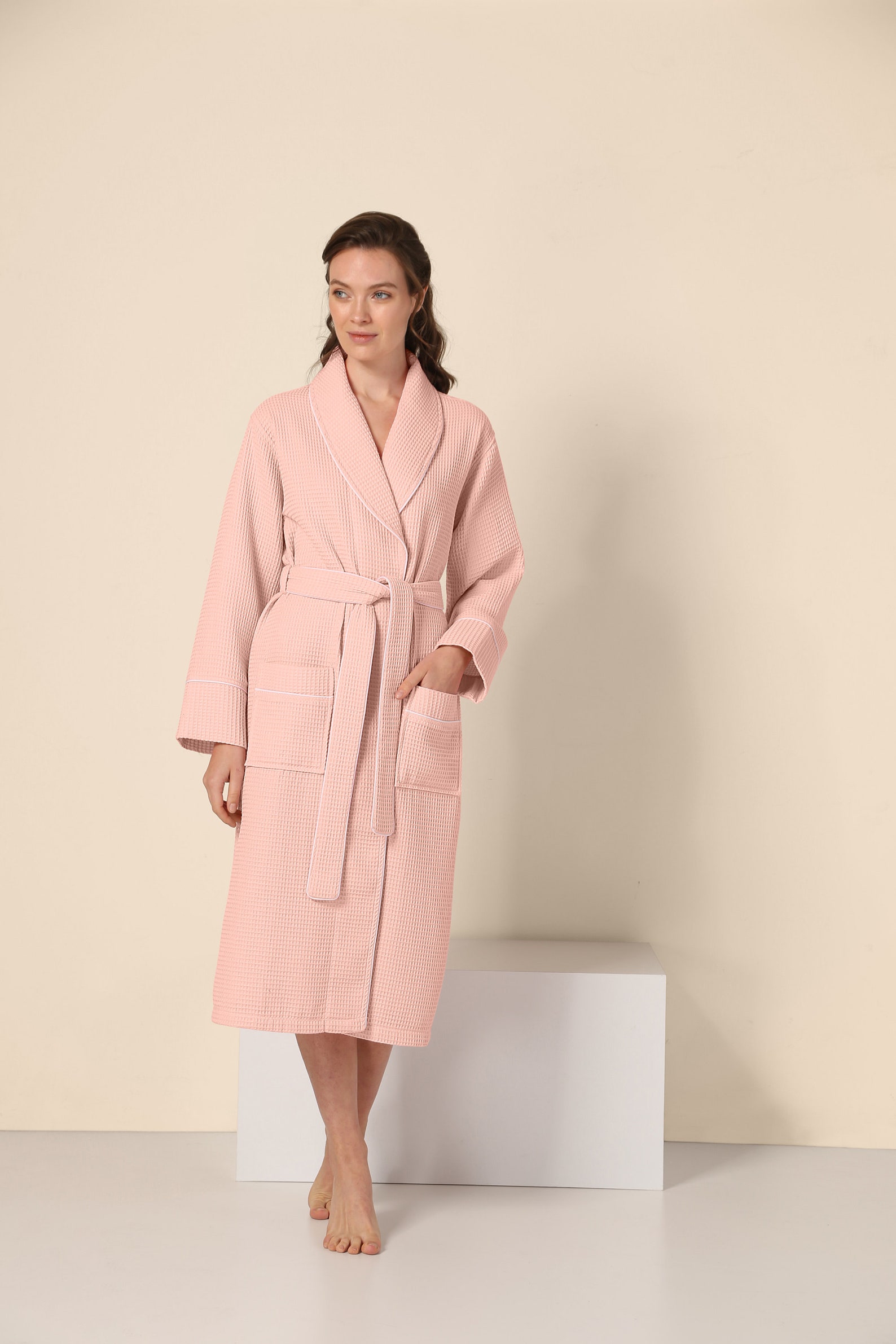 Womens Luxury Waffle Shawl Collar Robe With Piping | Etsy