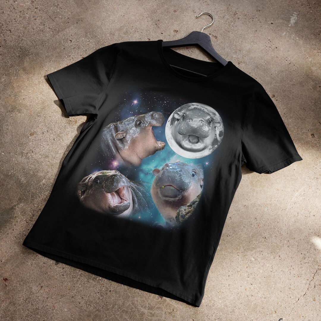 Moodeng Pigmy Hippo Shirt, Three Wolf Moon Style Tshirt, Wildlife ...