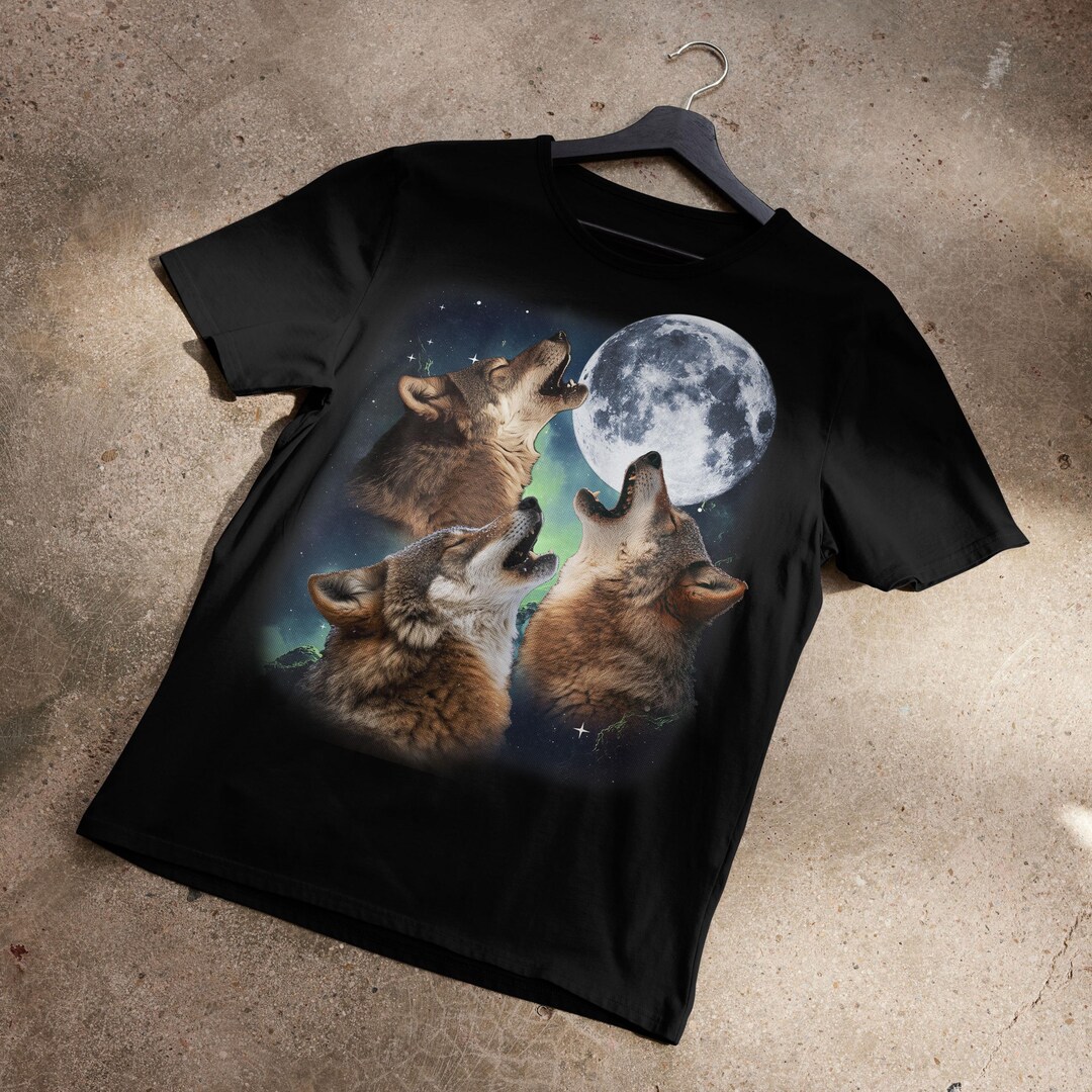 Three Wolf Moon Graphic Tee, Howling Wolves Moon Shirt, Unisex Cotton T ...