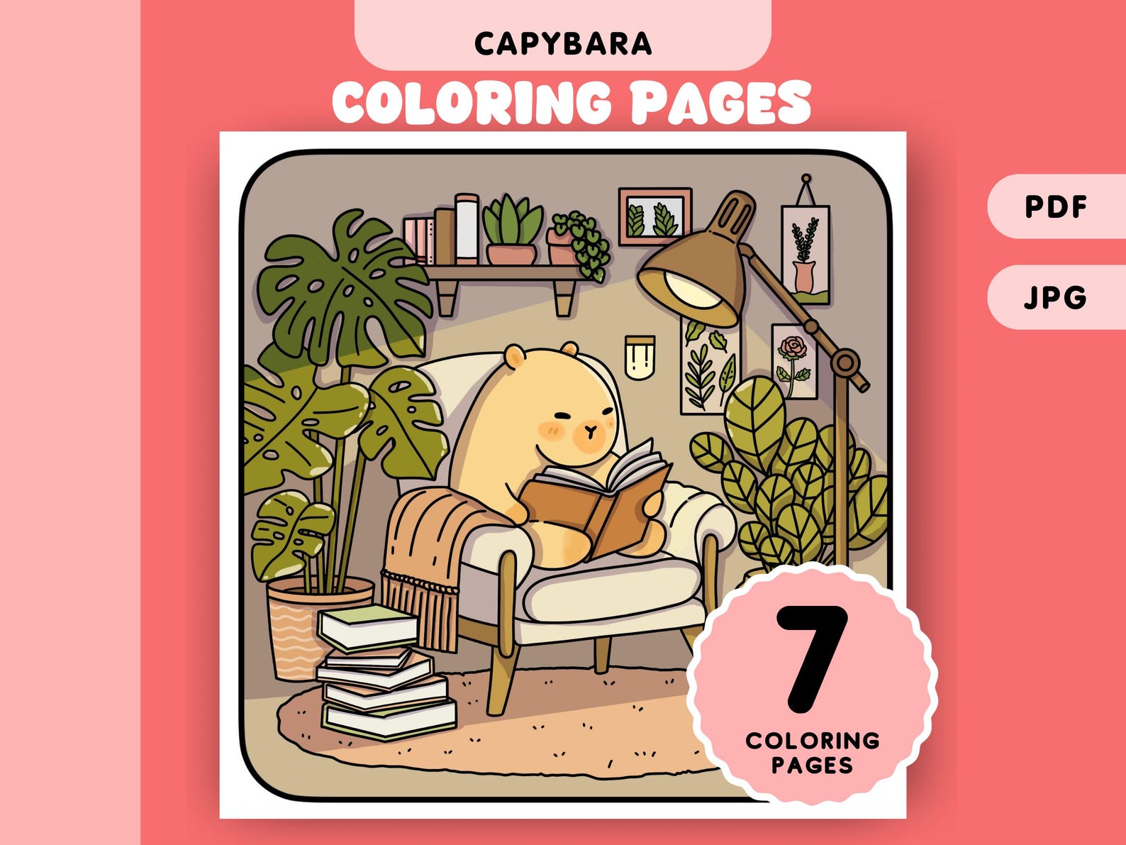 Capybara Comfy Coloring Page Hygge Coloring for Adult and Kids ...