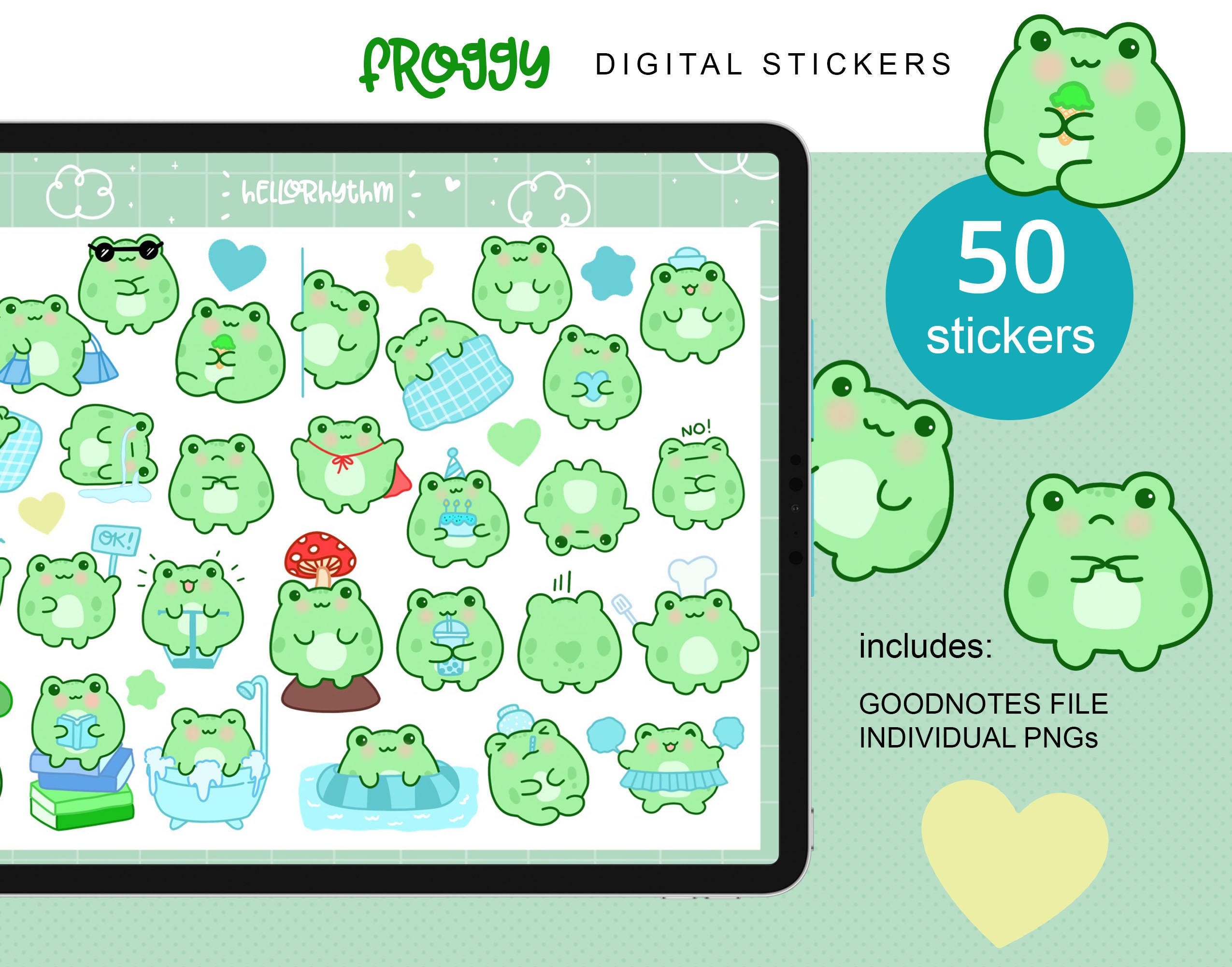 Froggy Digital Stickers Goodnotes Stickers Digital Planning Precropped ...