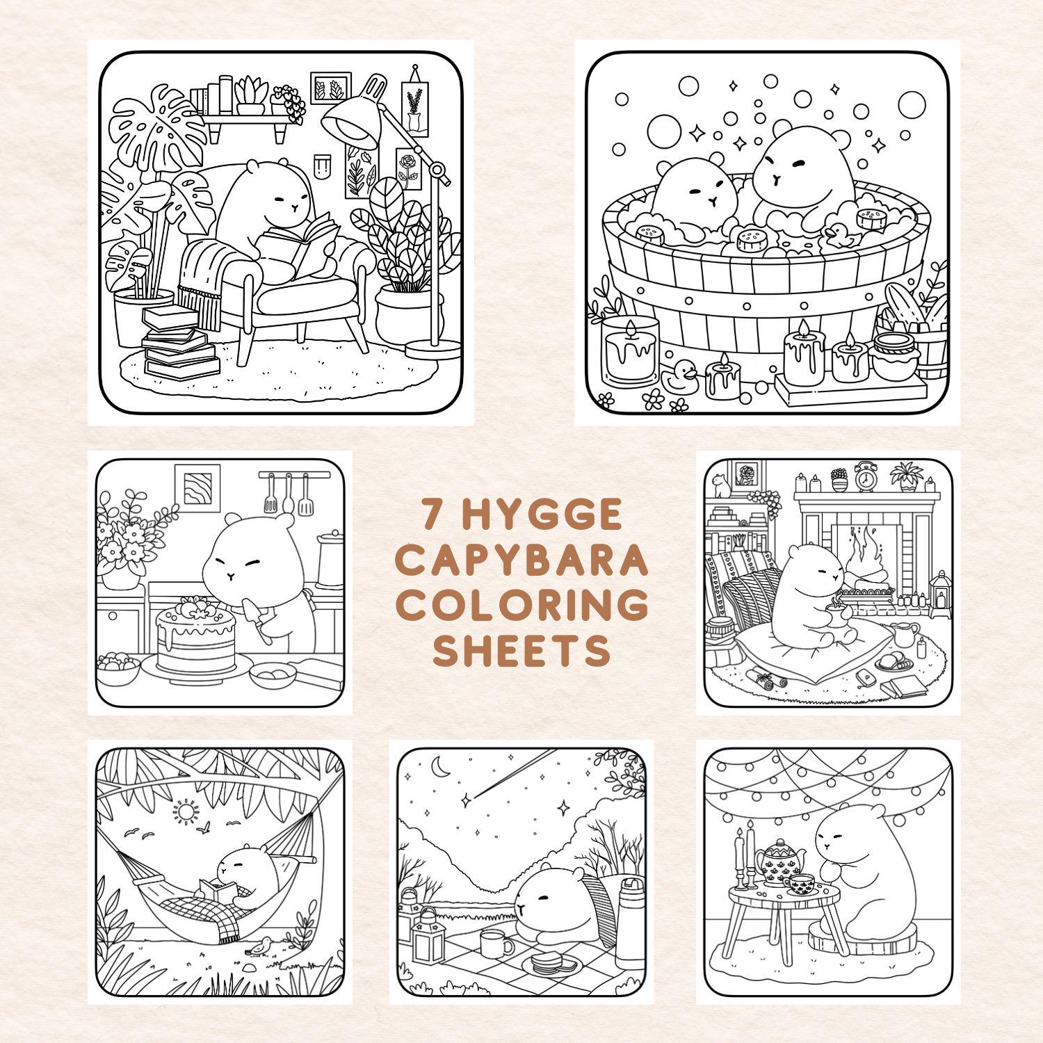 Hygge Capybara Coloring Sheets Cozy Capybara Printable Art , Relaxing ...