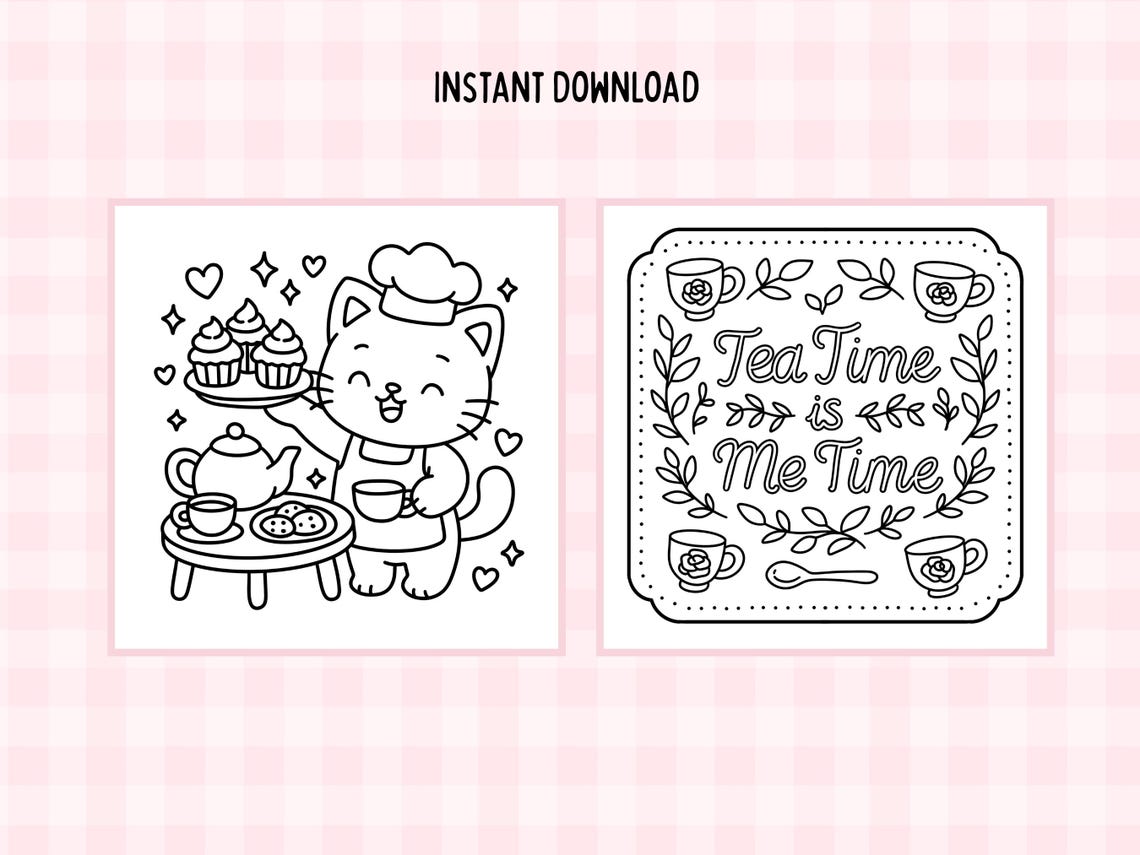Tea Time Coloring Page Tea Party Coloring Activity for Kids and Adults ...