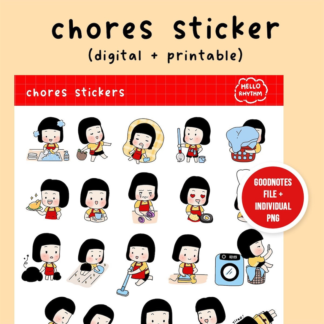 Cute Household Chores Digital Stickers , Goodnotes Stickers for Digital ...