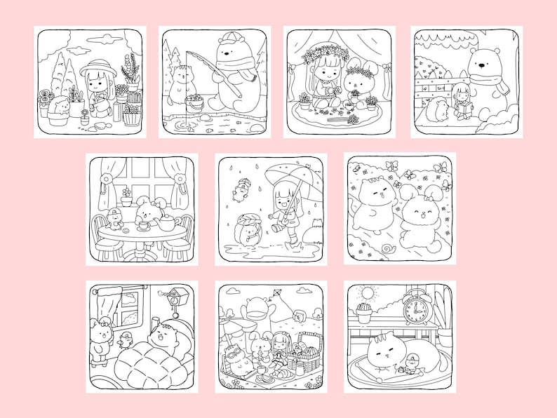 Cute Animal Friends Coloring Page Cozy Simple Coloring for Kids and ...