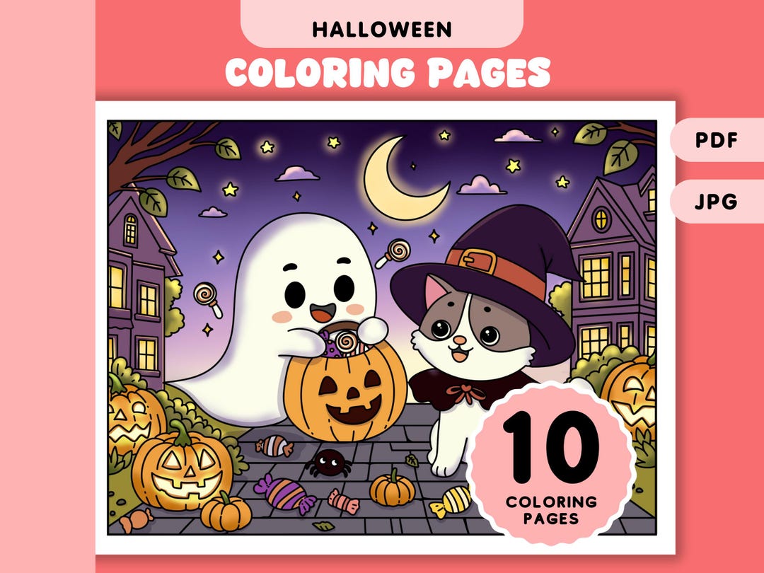 Cute Halloween Spooky Coloring Pages Kawaii Ghosts Monsters Skeletons ...