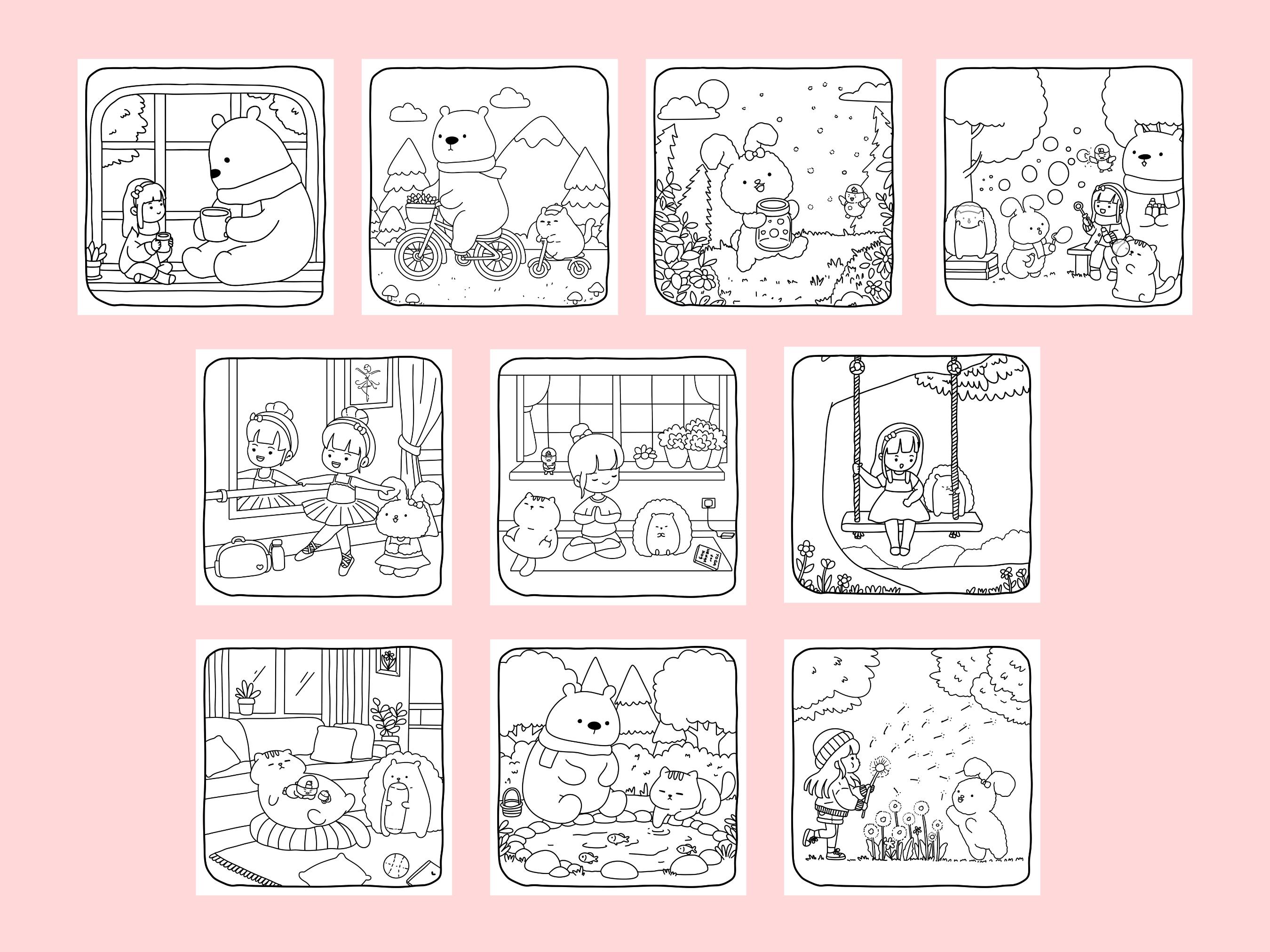 Cute Animal Friends Coloring Page Cozy Simple Coloring for Kids and ...