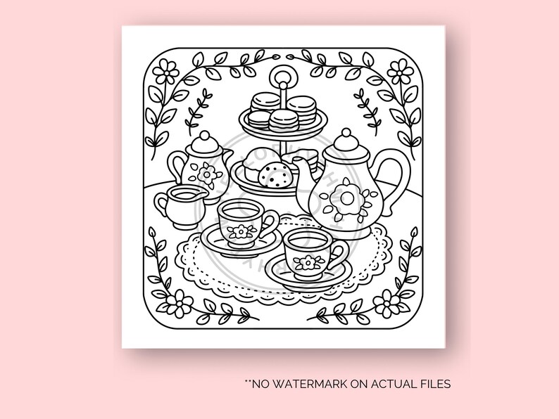 Tea Time Coloring Page Tea Party Coloring Activity for Kids and Adults ...