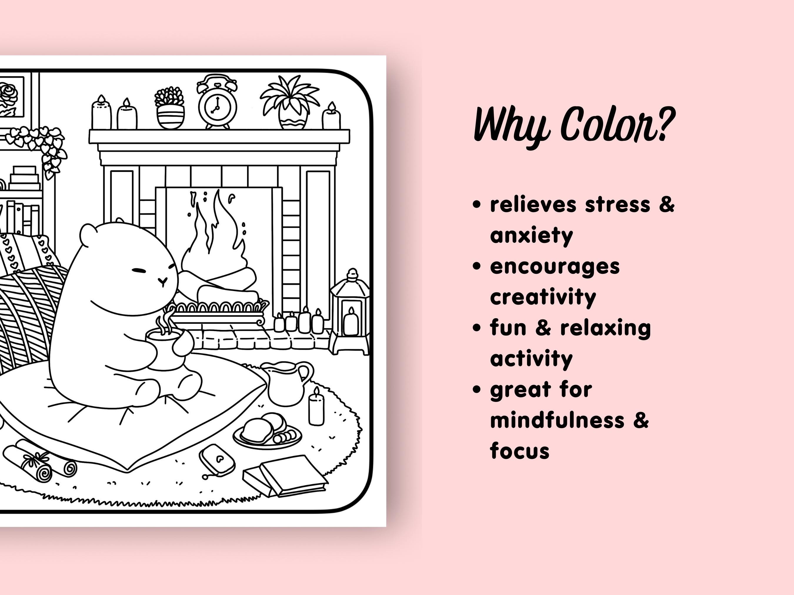 Capybara Comfy Coloring Page Hygge Coloring for Adult and Kids ...
