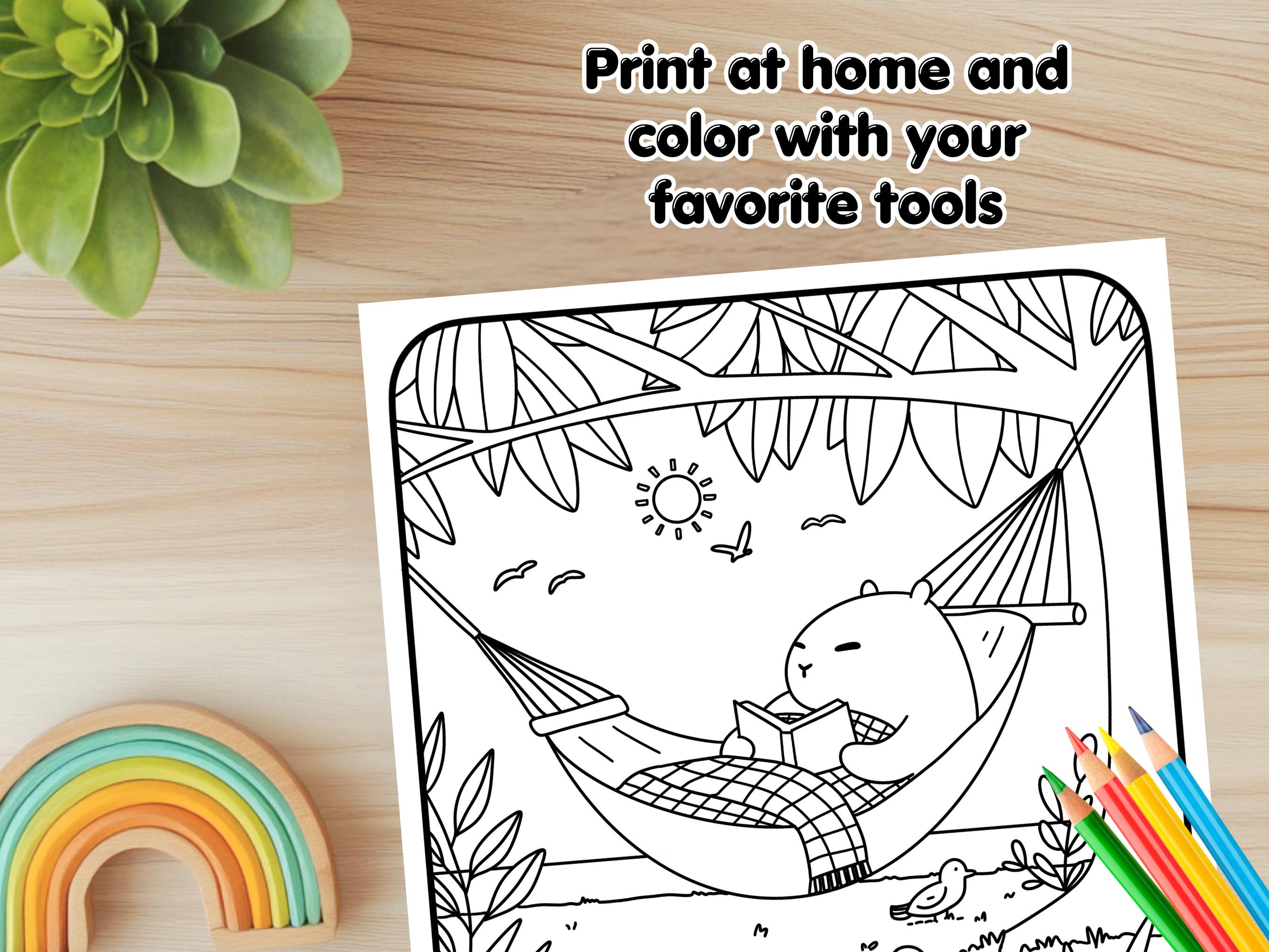 Capybara Comfy Coloring Page Hygge Coloring for Adult and Kids ...