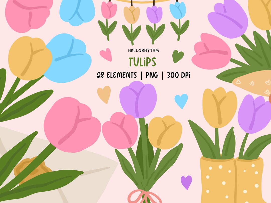 Tulips Clip Art Set Spring Flower PNG Commercial License - Etsy