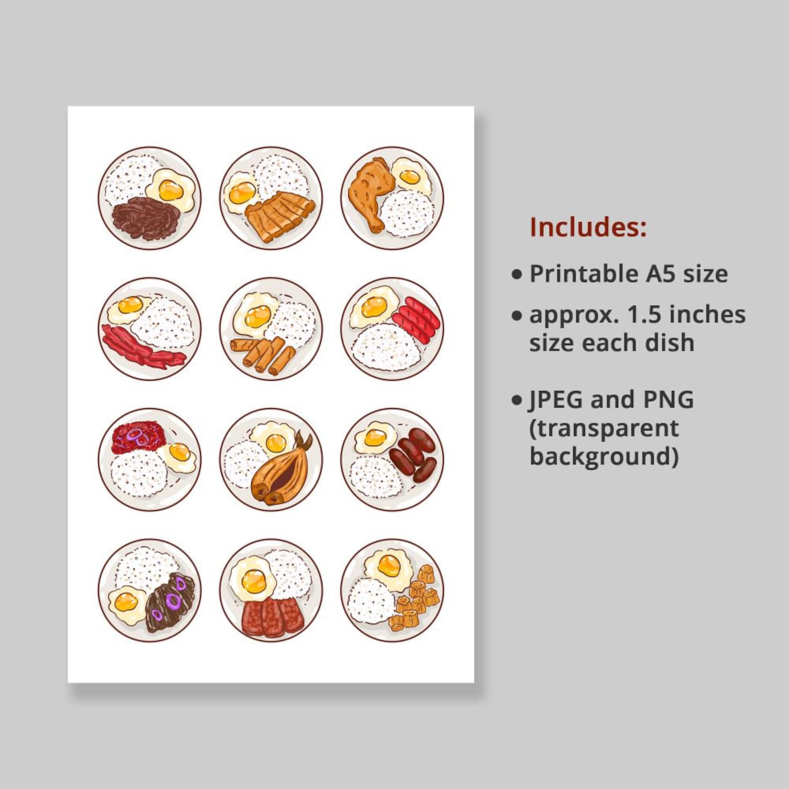 Silog Clip Art , Filipino Breakfast Dish , Digital File , Hand Drawn ...