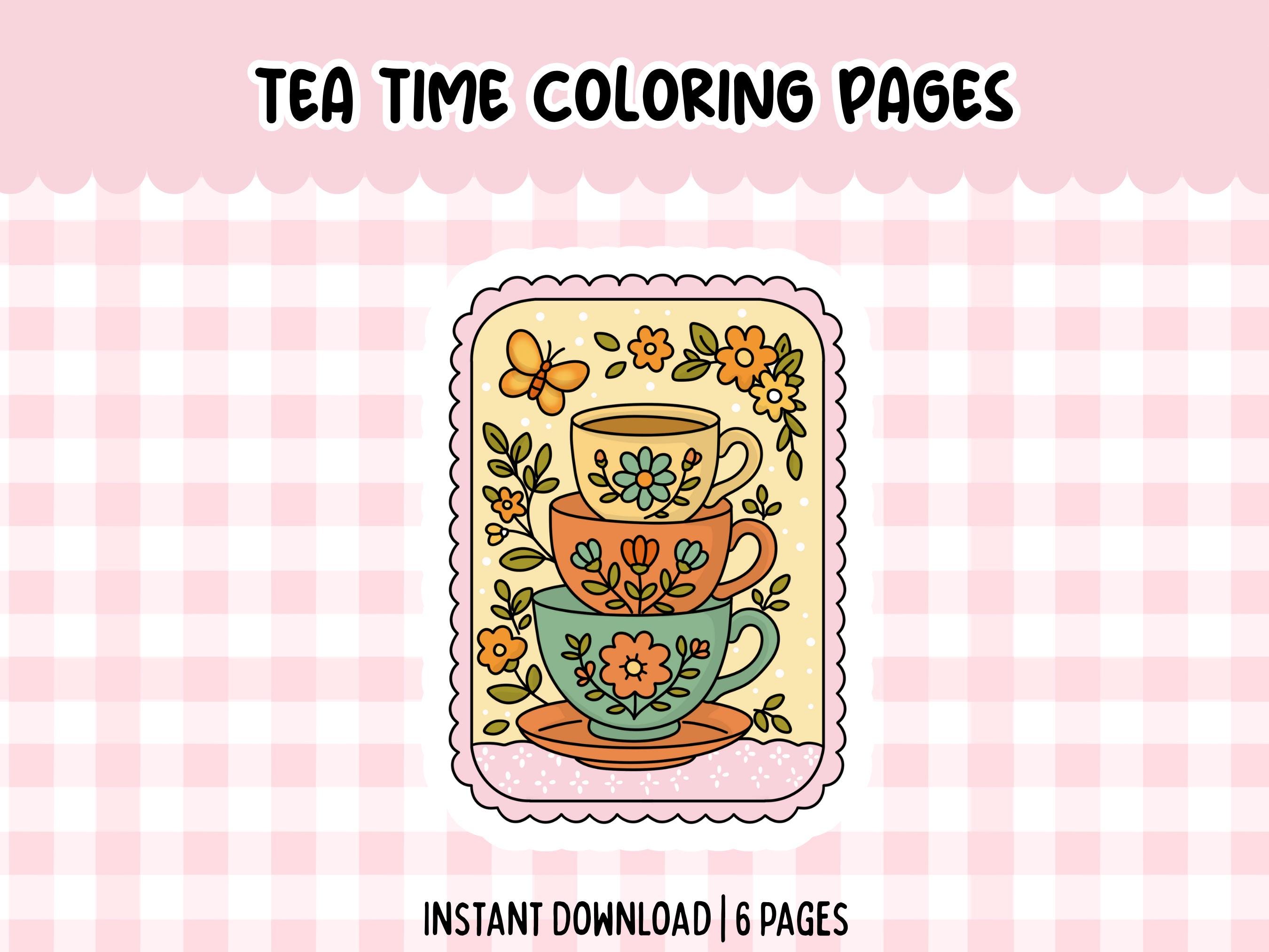 Tea Time Coloring Page Tea Party Coloring Activity for Kids and Adults ...