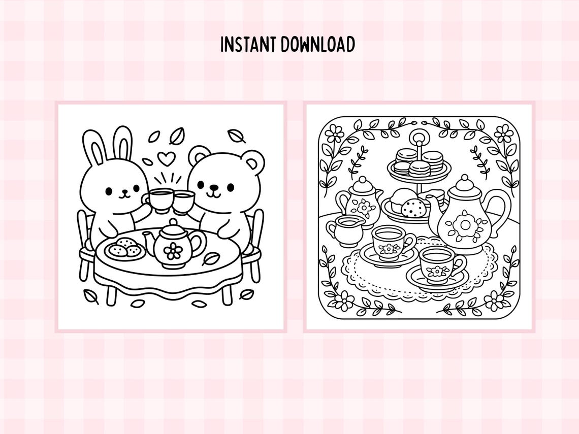Tea Time Coloring Page Tea Party Coloring Activity for Kids and Adults ...