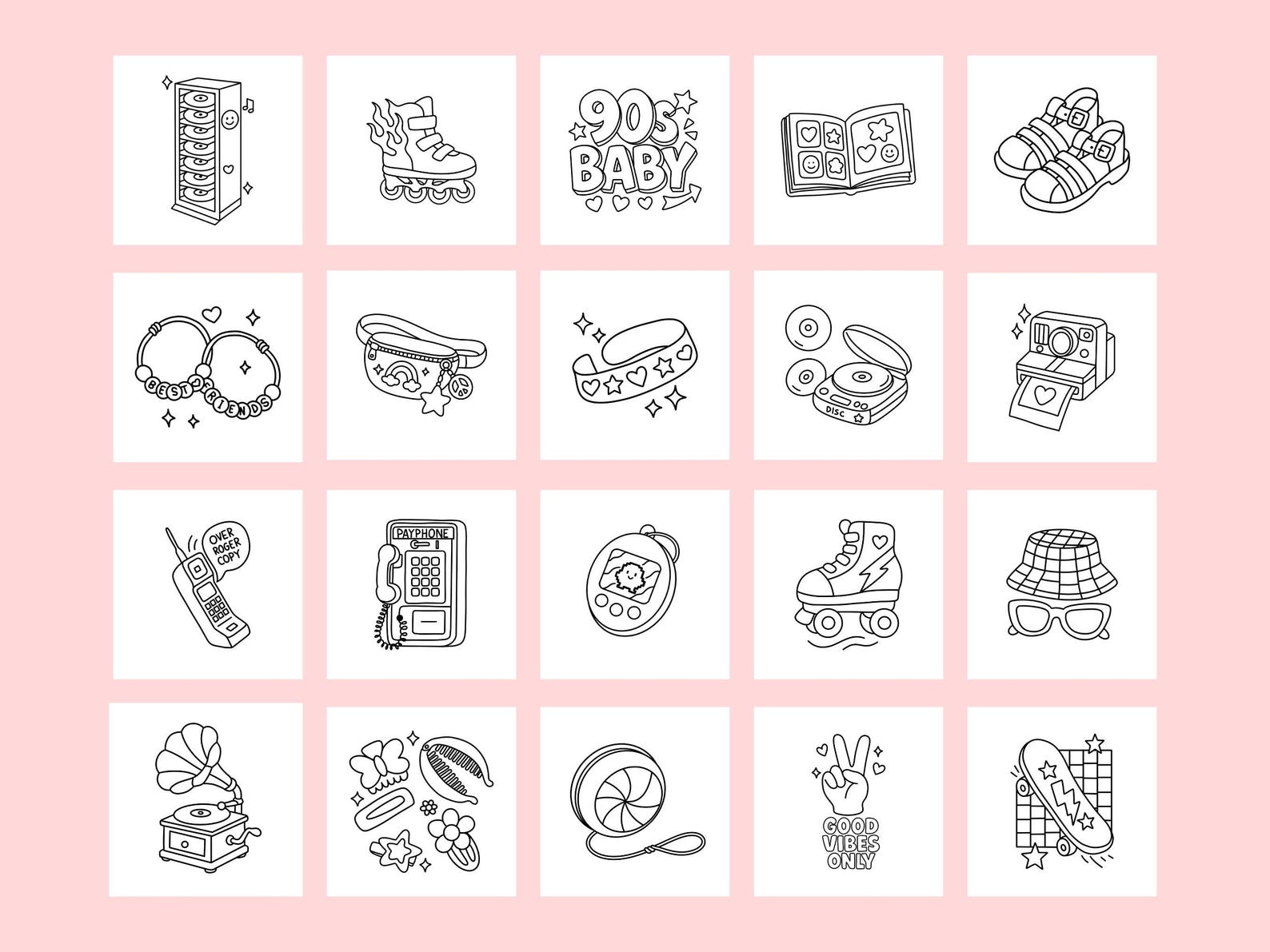 Cute Retro Coloring Pages Nostalgic 90s Coloring Pages Simple and Easy ...