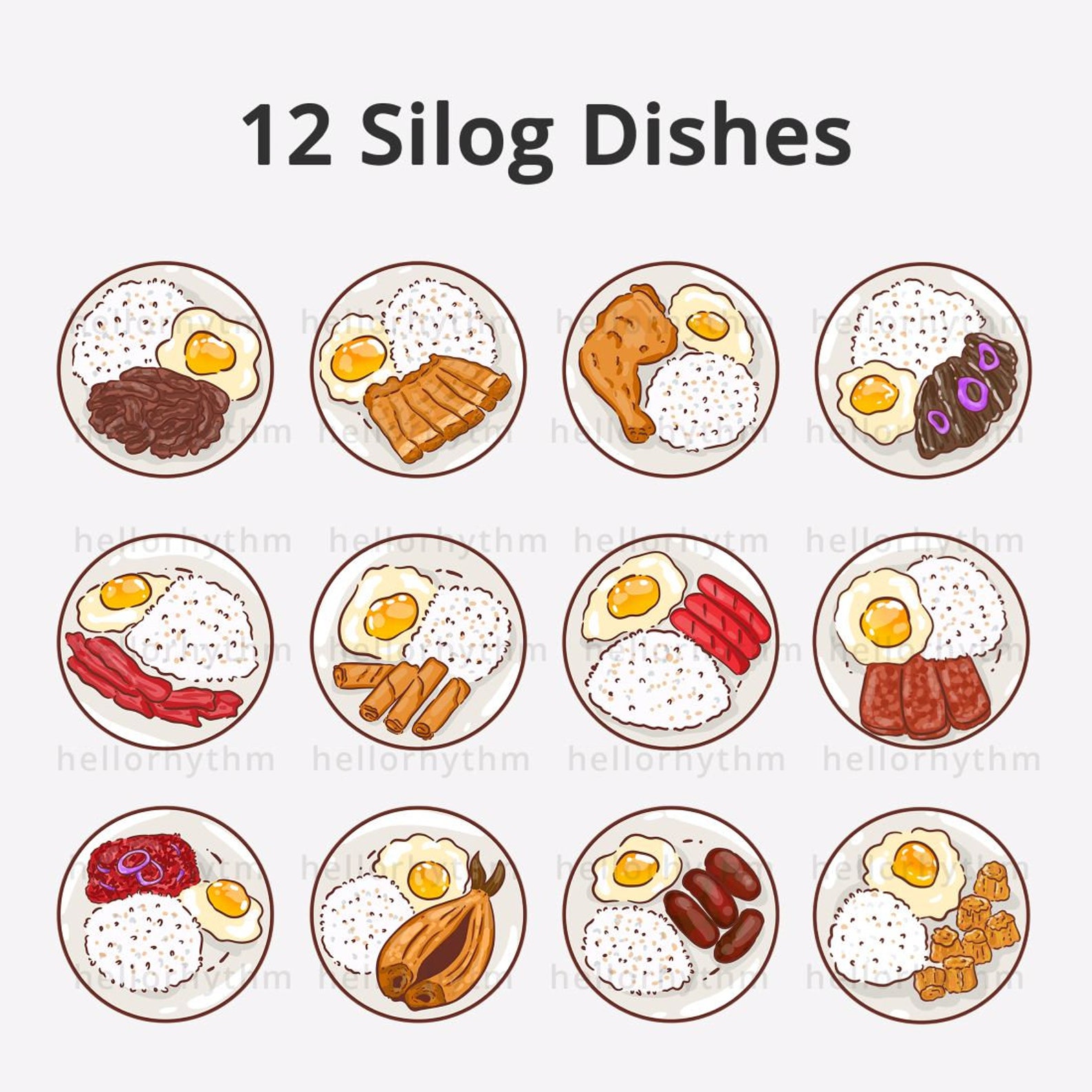 Filipino Silog Clipart – Cute Kawaii Breakfast PNG Hand Drawn Food ...