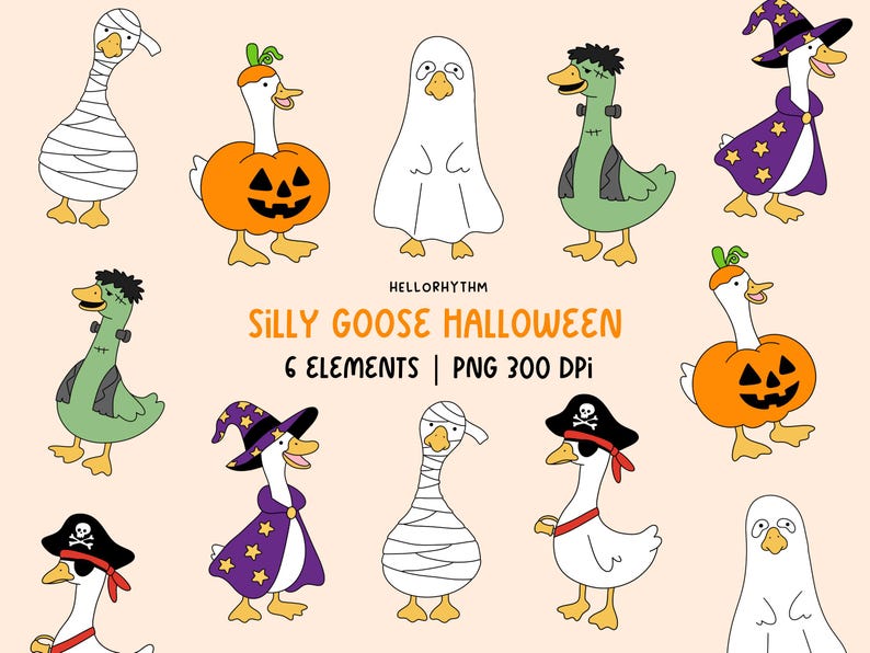 Cute Funny Goose Halloween Costume Clipart PNG Elements Commercial ...