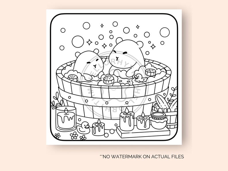 Capybara Comfy Coloring Page Hygge Coloring for Adult and Kids ...