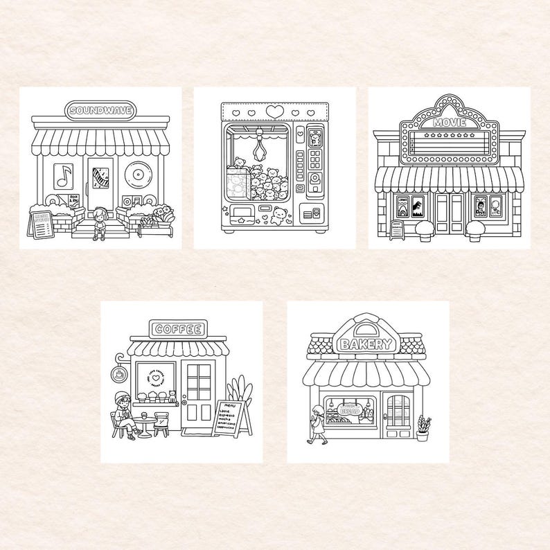 Little Shops Coloring Pages Coffee Shop, Ice Cream Shop, Vending ...