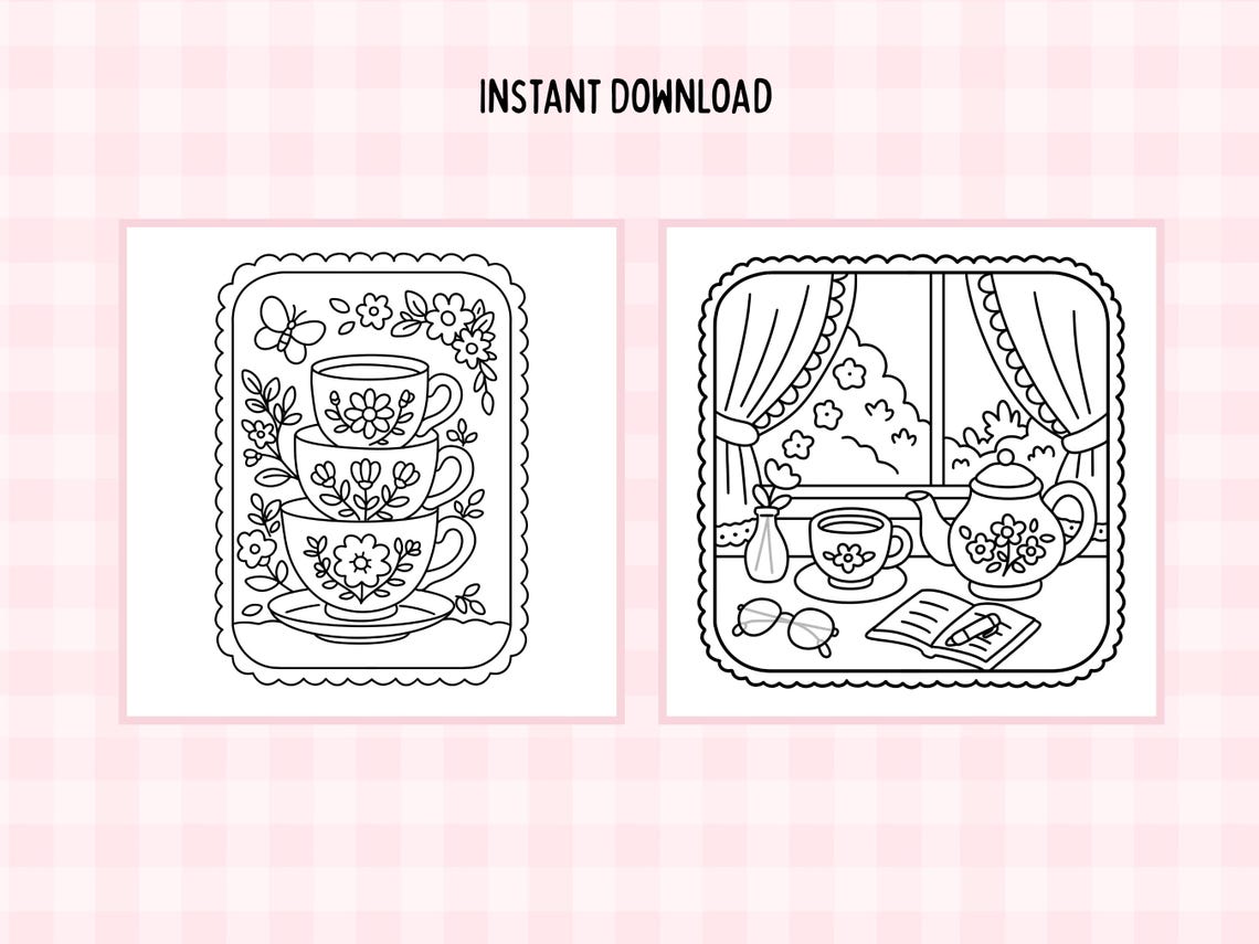 Tea Time Coloring Page Tea Party Coloring Activity for Kids and Adults ...