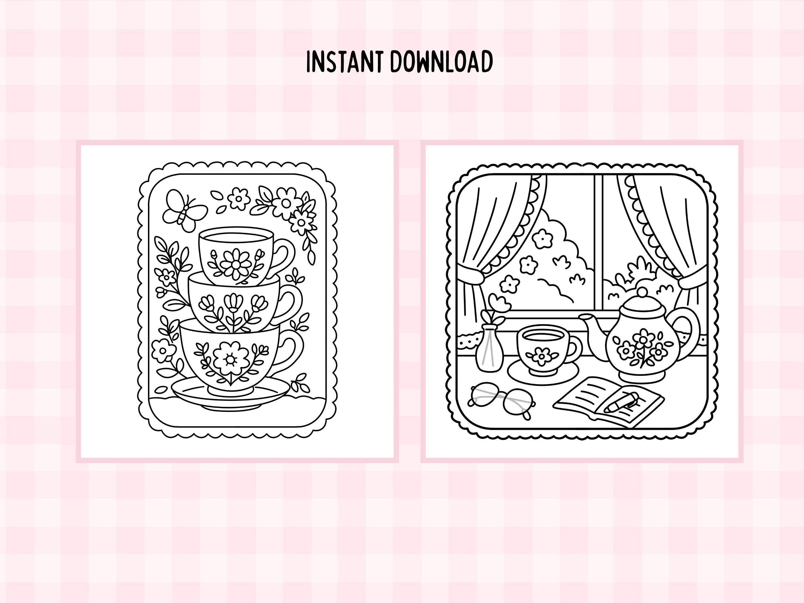 Tea Time Coloring Page Tea Party Coloring Activity for Kids and Adults ...