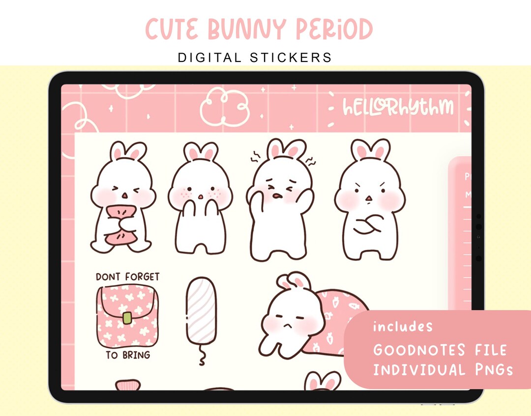 Period Tracker Stickers Cute Bunny Period Tracker Digital Stickers ...