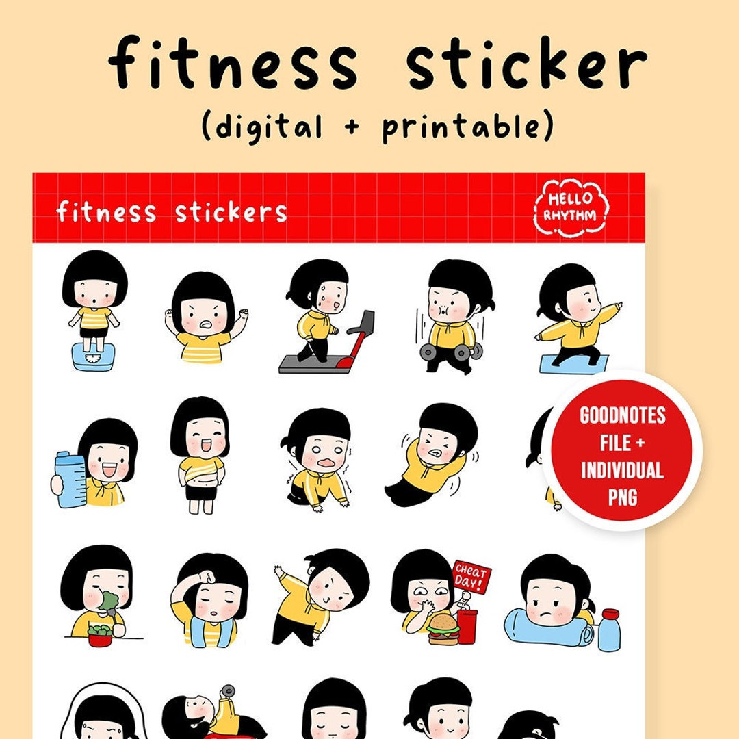 Fitness Digital Stickers , Workout Planner Stickers, Cute Character ...
