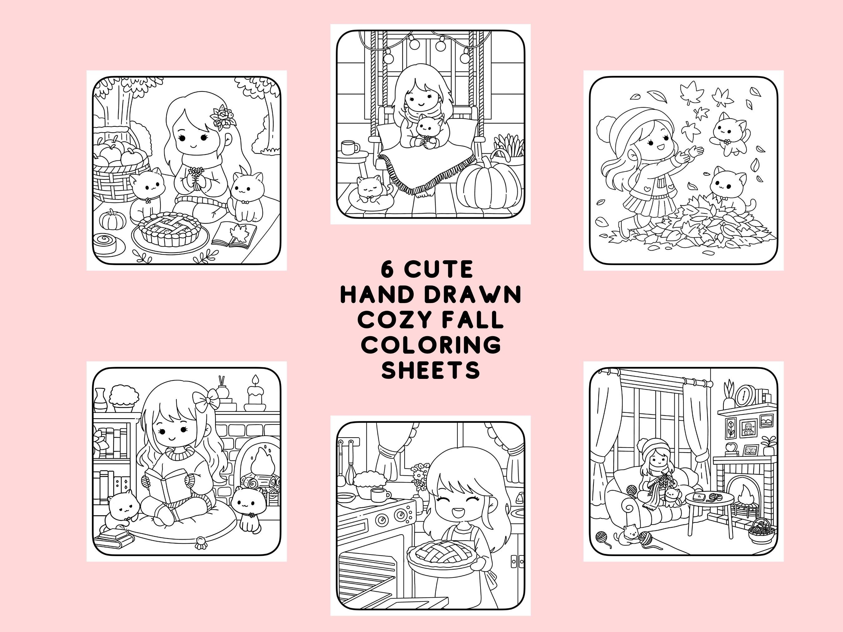 Cute Cozy Coloring Pages Cozy Fall Autumn Coloring Sheets for Kids and ...