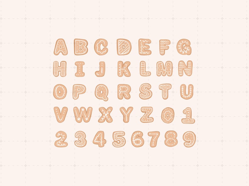 Gingerbread Alphabet Clipart Letters & Numbers | Hand Drawn Christmas ...