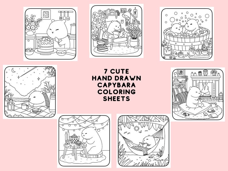 Capybara Comfy Coloring Page Hygge Coloring for Adult and Kids ...