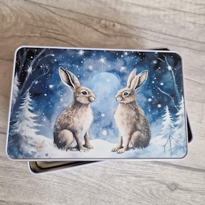 Winter Hares Tin, Rabbit Tin, Christmas Hares,storage Tin, Biscuit Tin ...