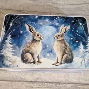 Winter Hares Tin, Rabbit Tin, Christmas Hares,storage Tin, Biscuit Tin ...